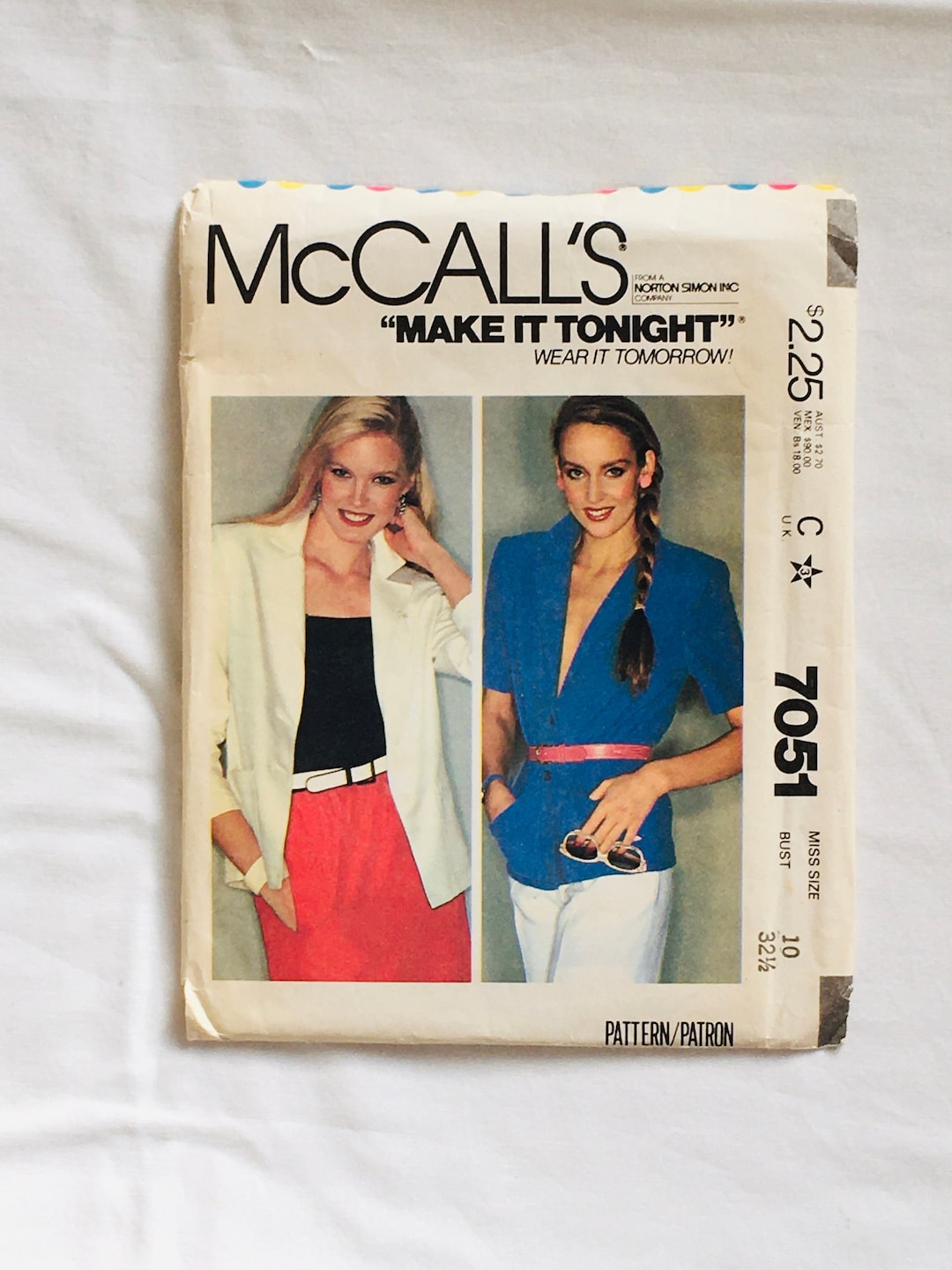 Vintage 1980s Blazer Pattern/jacket Pattern/mccall' 7051/blazer Pattern ...