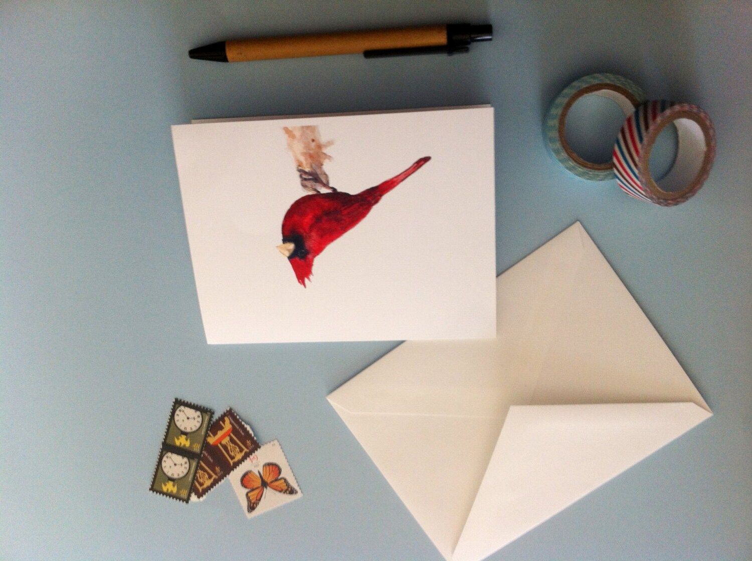 Watercolor Bird Card Red Cardinal - Etsy