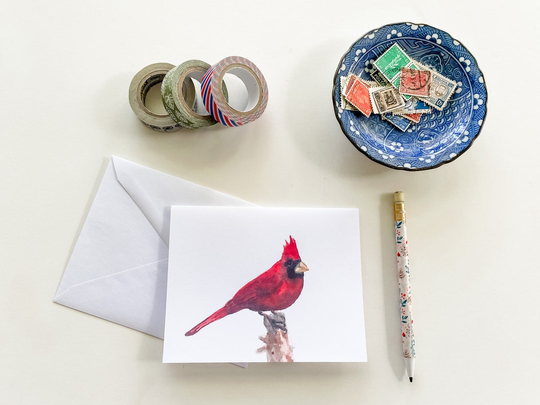 Watercolor Bird Card Red Cardinal - Etsy