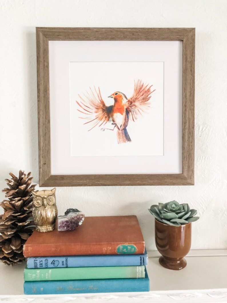 Watercolor European Robin in Flight Print Bird Art Robin Red | Etsy