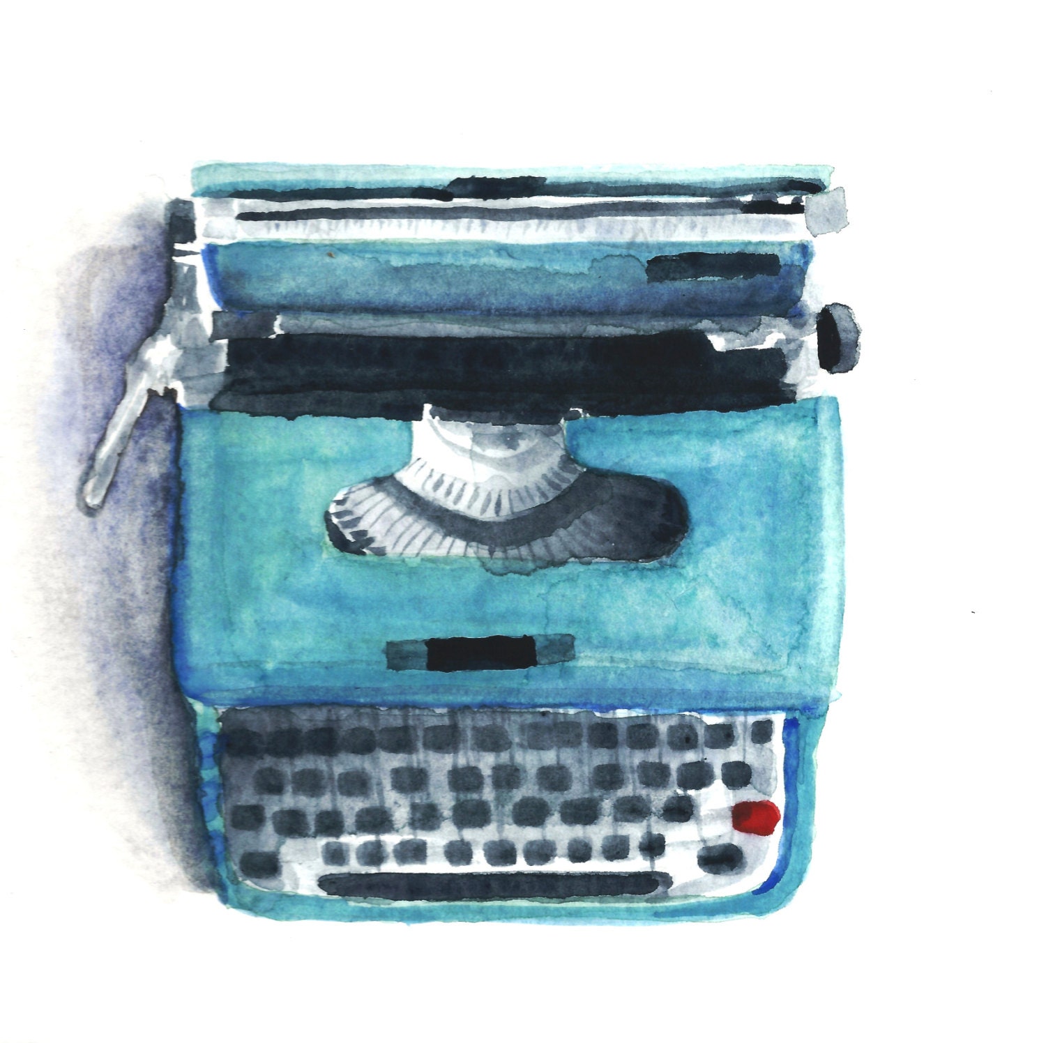 Blue Typewriter Watercolor Print Office Art Vintage - Etsy