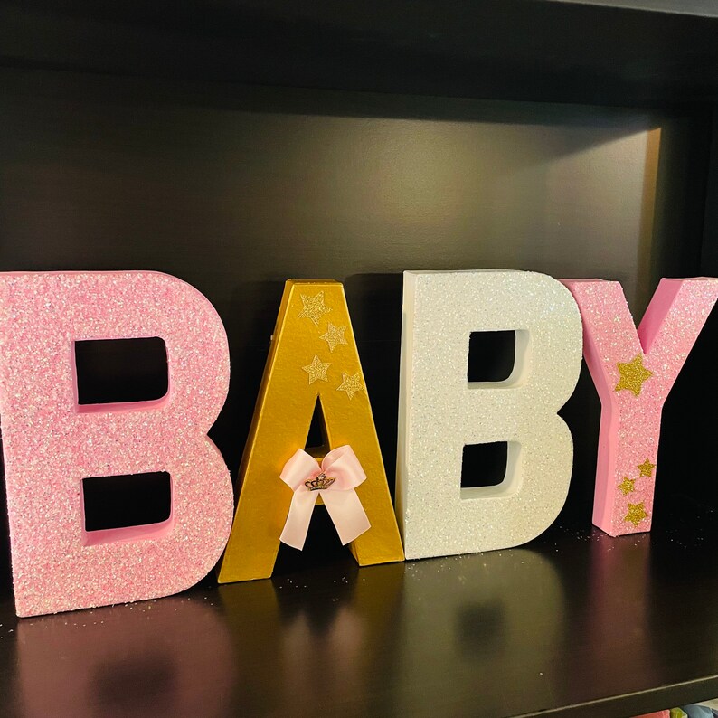 Baby Letters Baby Shower Centerpiece Pink & Gold Baby - Etsy