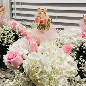 Gold Glitter Mouse Head Centerpiece: Pink Bow Birthday Decor - Etsy