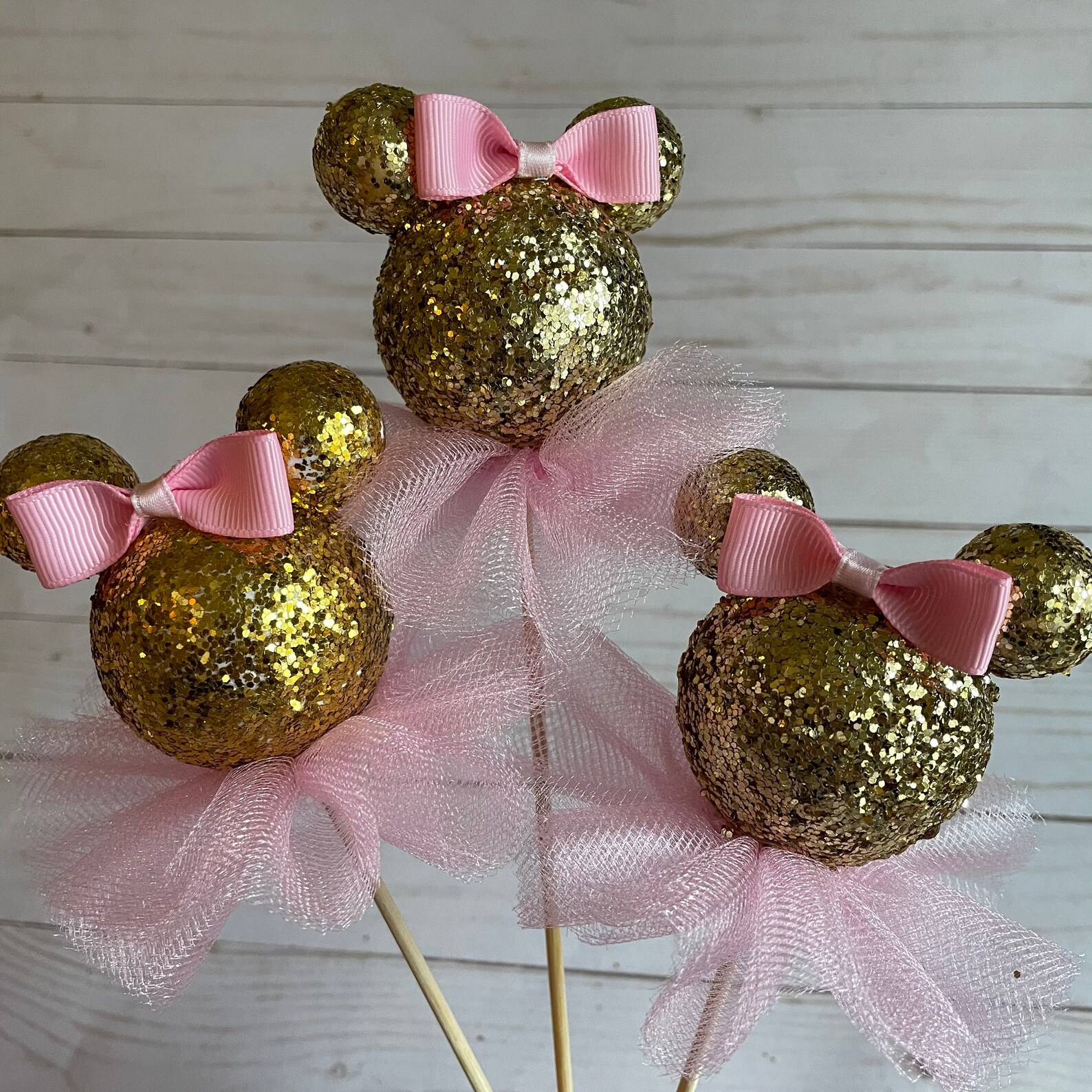 Gold Glitter Mouse Head Centerpiece: Pink Bow Birthday Decor - Etsy