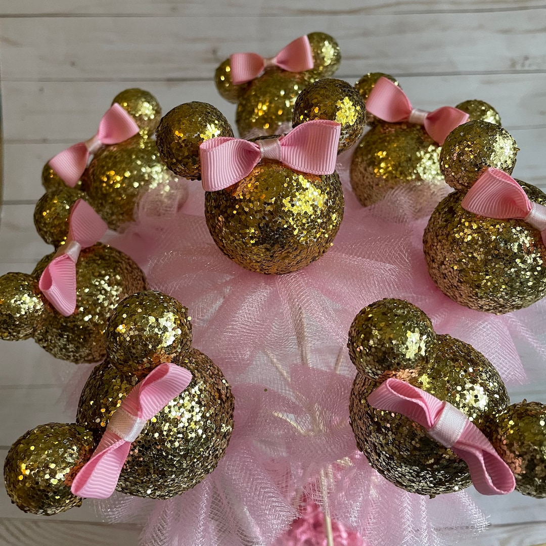 Gold Glitter Mouse Head Centerpiece: Pink Bow Birthday Decor - Etsy