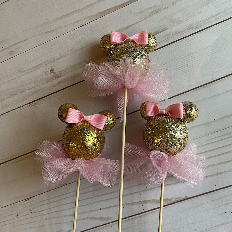 Gold Glitter Mouse Head Centerpiece: Pink Bow Birthday Decor - Etsy