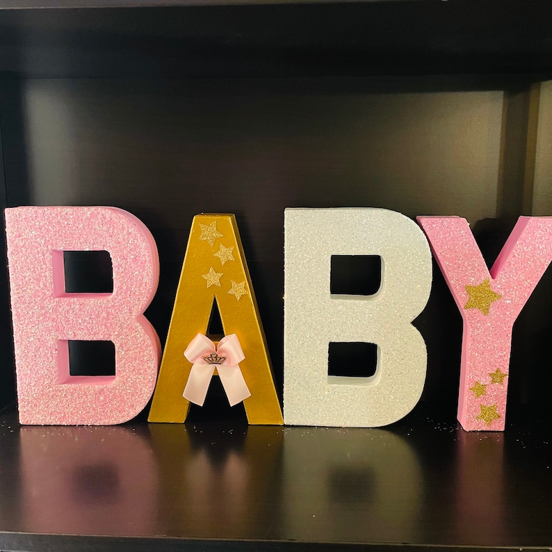 Baby Letters Baby Shower Centerpiece Pink & Gold Baby - Etsy