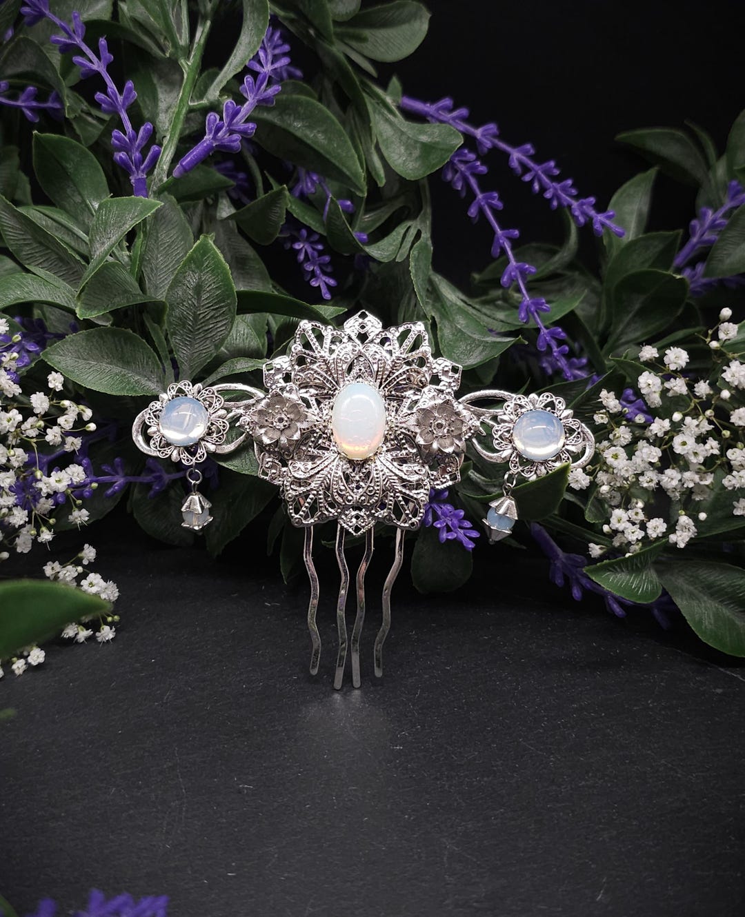 Jugendstil Haarkamm Mit Opalith – Silberfarbener Braut Haarschmuck Im ...
