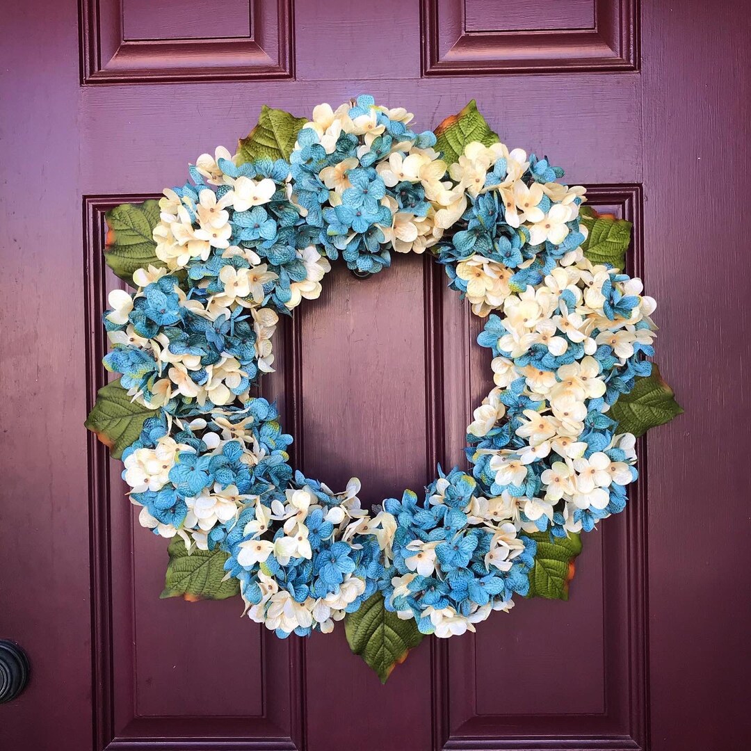 Blended Hydrangea Wreath, Spring Wreath for Front Door, Multi-color ...