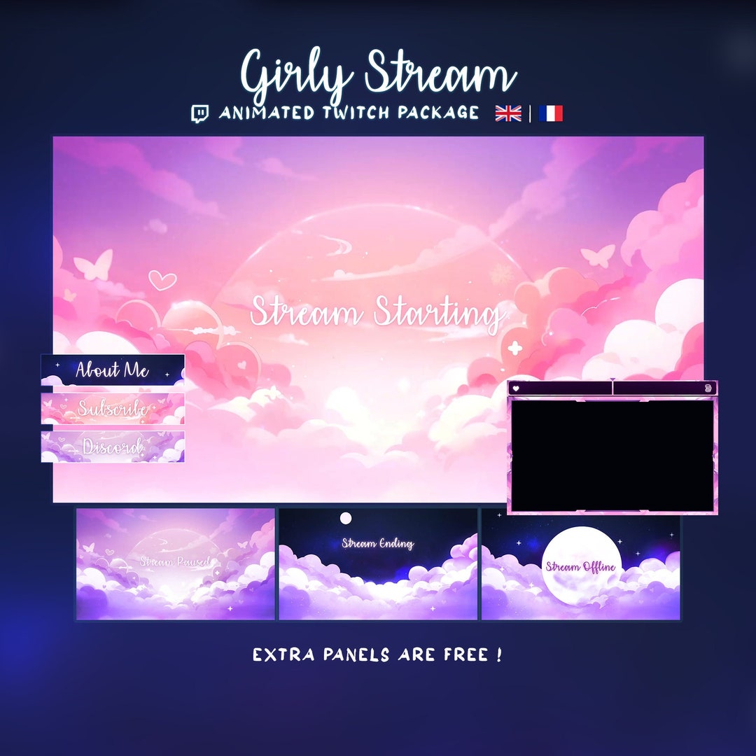 Girly Stream Package | Pink Sky Overlay | Animated Twitch Scenes | 2024 ...