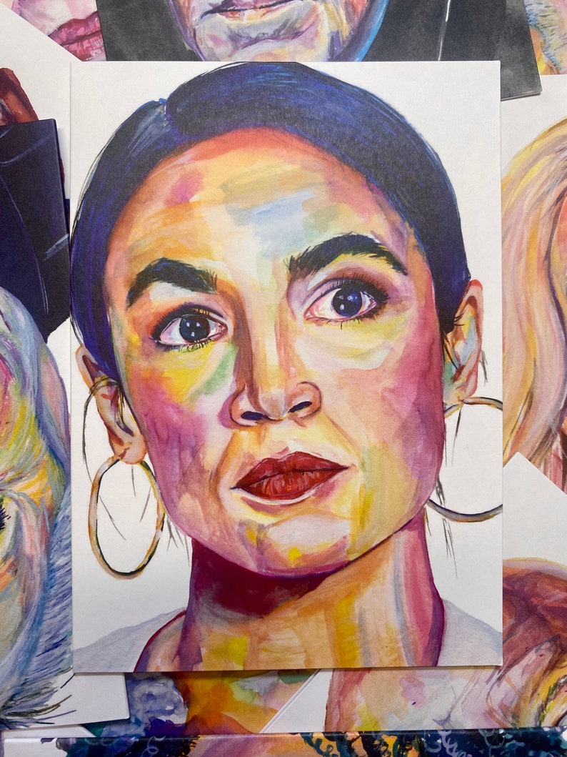 AOC (alexandria Ocasio-cortez) Watercolor Portrait Blank Greeting Card ...
