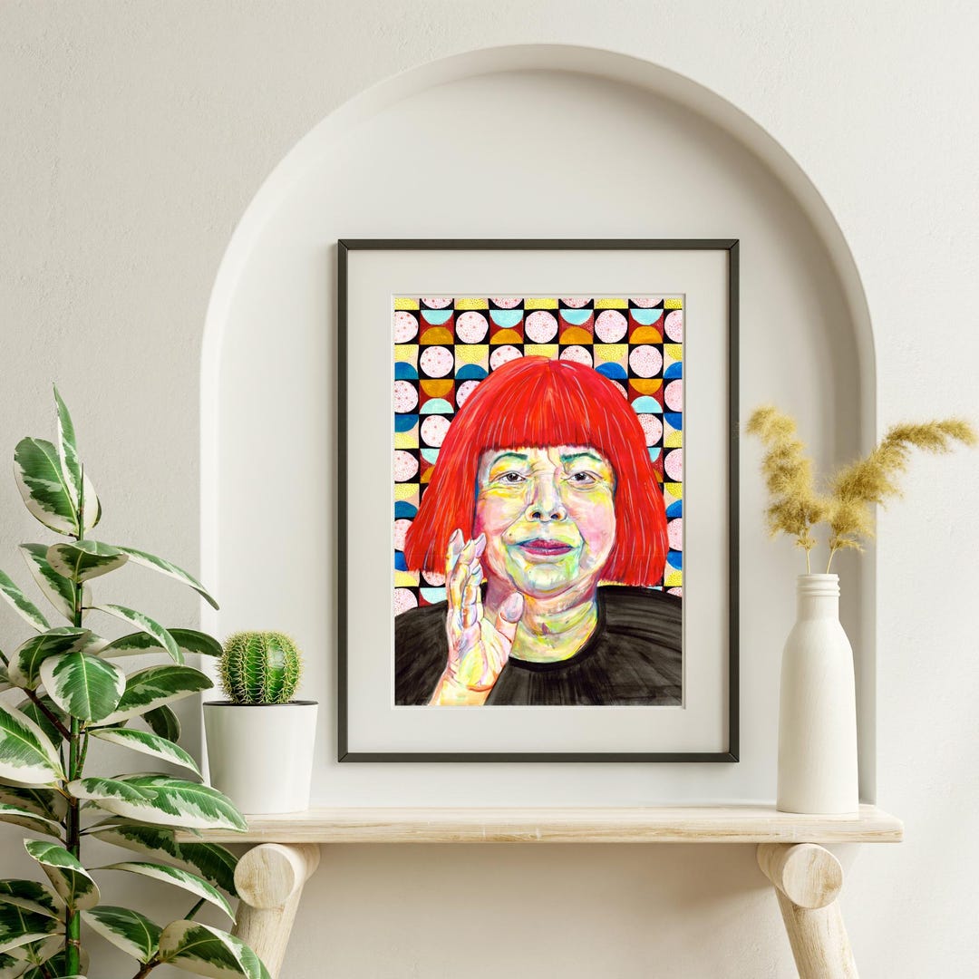 Yayoi Kusama Art Print: Feminist Watercolor Portrait With Embroidery - Etsy