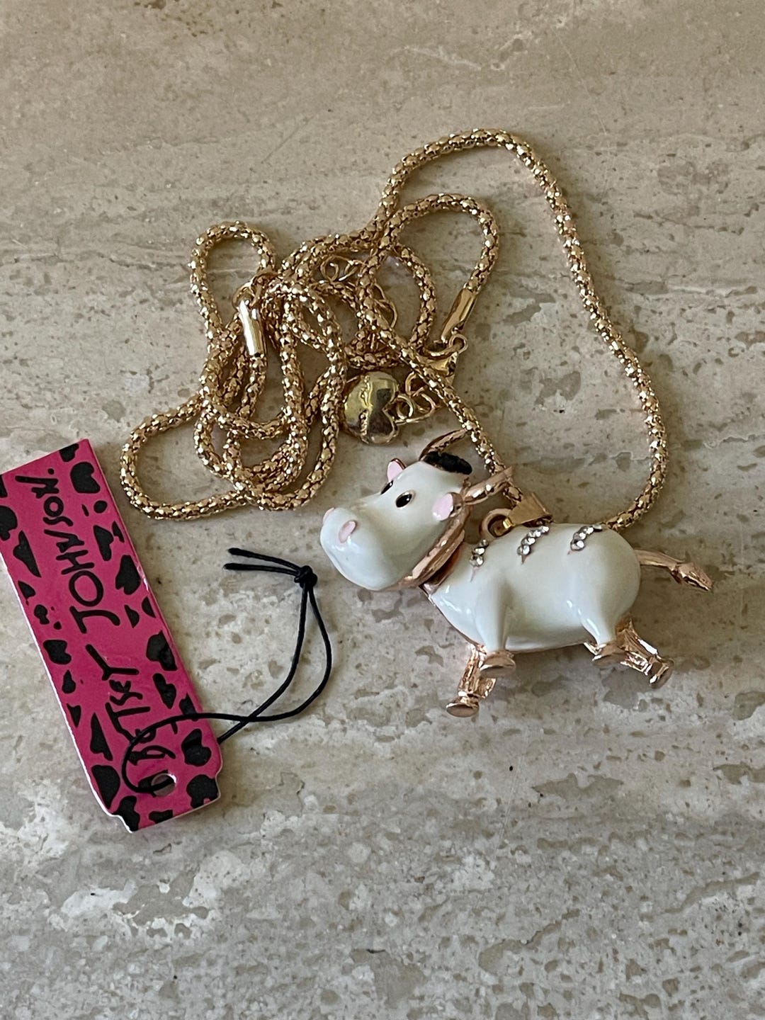 Betsey Johnson White Cow Necklace Head Moves NOS - Etsy