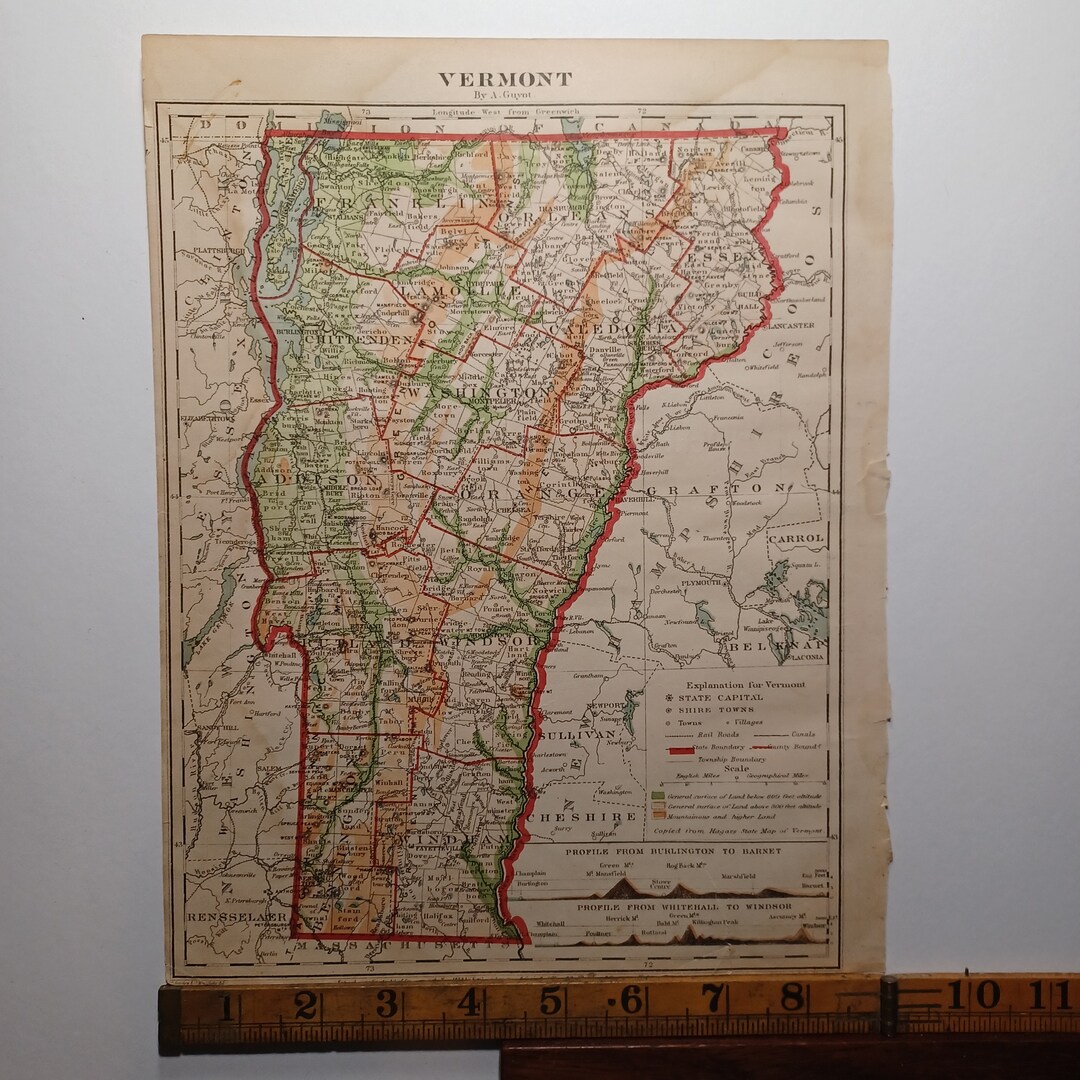 1874 ORIGINAL Vintage Map of Vermont Old US State Map Rare Decorative ...
