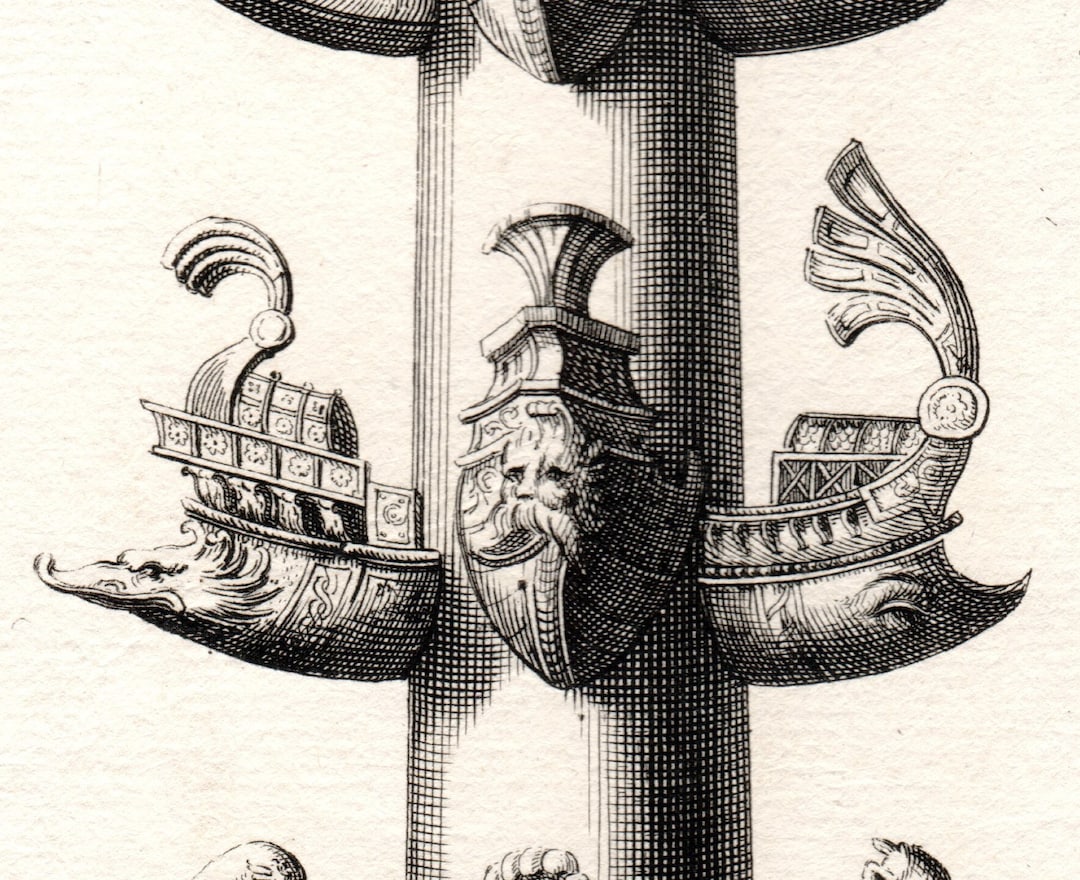 1722 Roman Ships Original Large Rare Print Maritime Victory Trophy ...