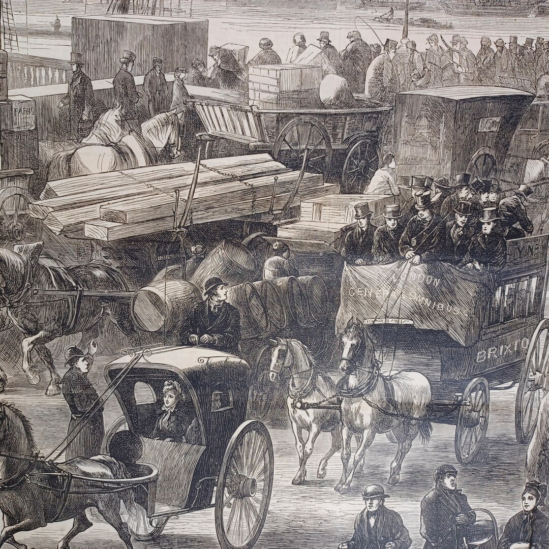 1872 London Bridge Bustling Street Scene London Illustrated News Page ...