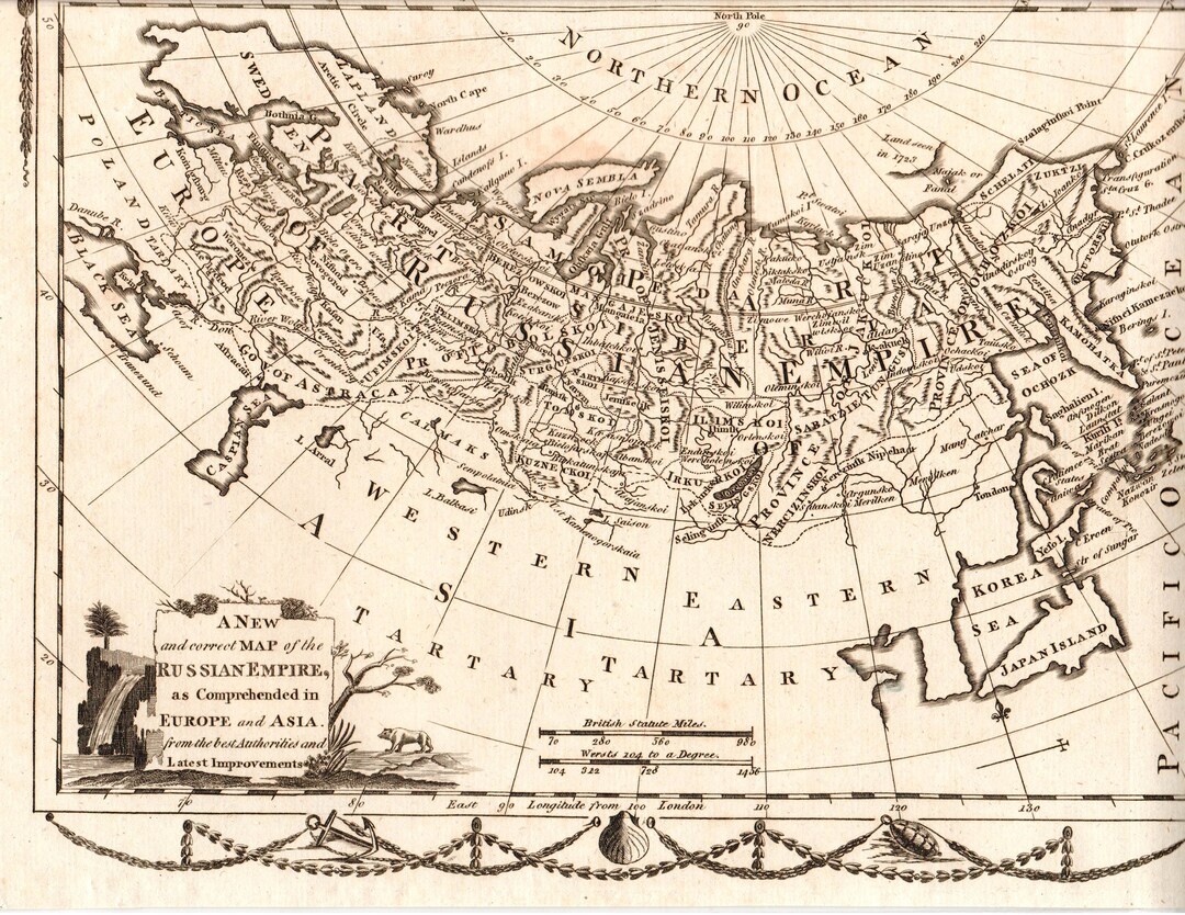 1779 ORIGINAL Antique Map of Russian Empire Very Rare Original Vintage ...