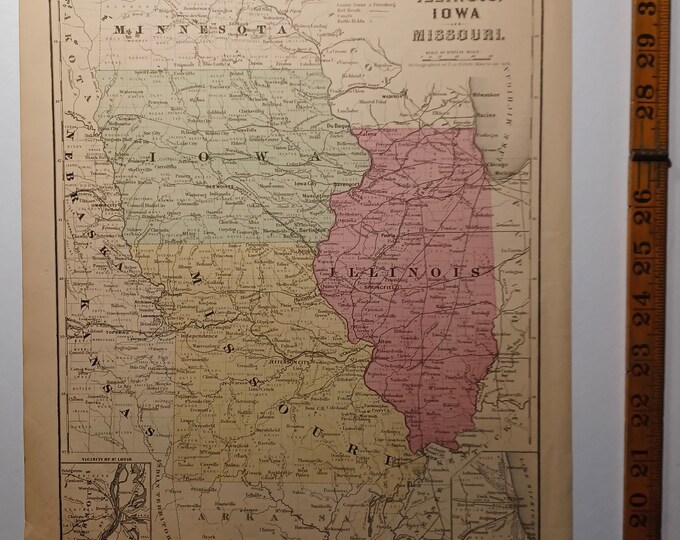 1860 ORIGINAL Vintage Map of Illinois, Iowa & Missouri - Chicago - Old ...