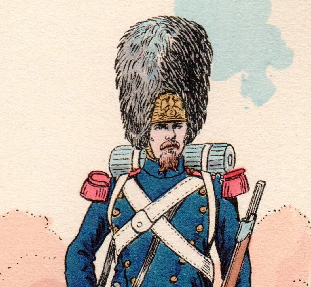 2 Vintage Soldier Engravings Military Uniform Decorative Prints Rare ...