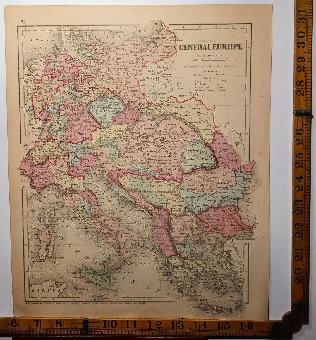 1860 ORIGINAL Vintage Map of Eastern Europe Austria, Germany, Prussia ...