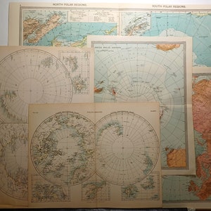 Five Vintage ORIGINAL Maps of the North Pole the South Pole Antarctica ...