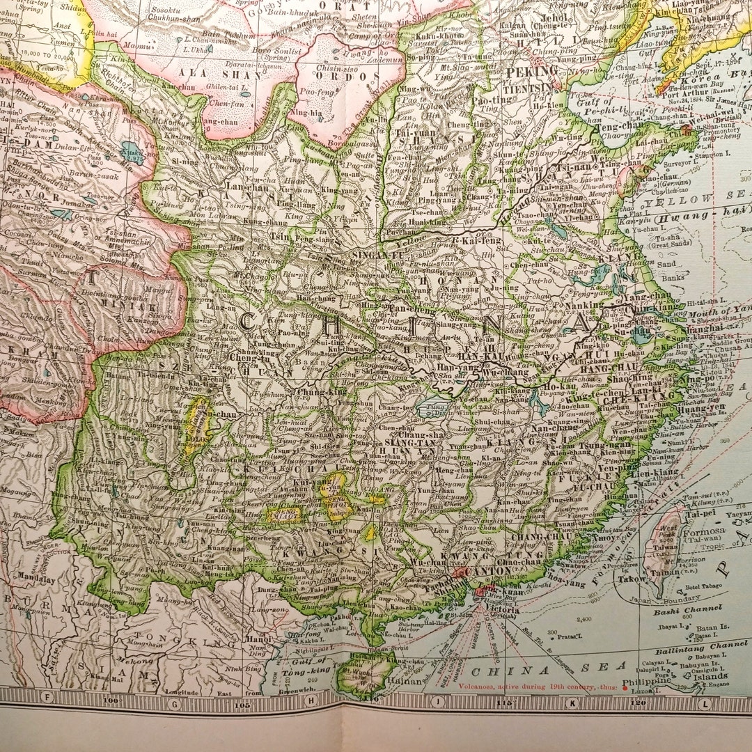 1897 ORIGINAL Vintage Map of China Chinese Empire Tibet Mongolia ...