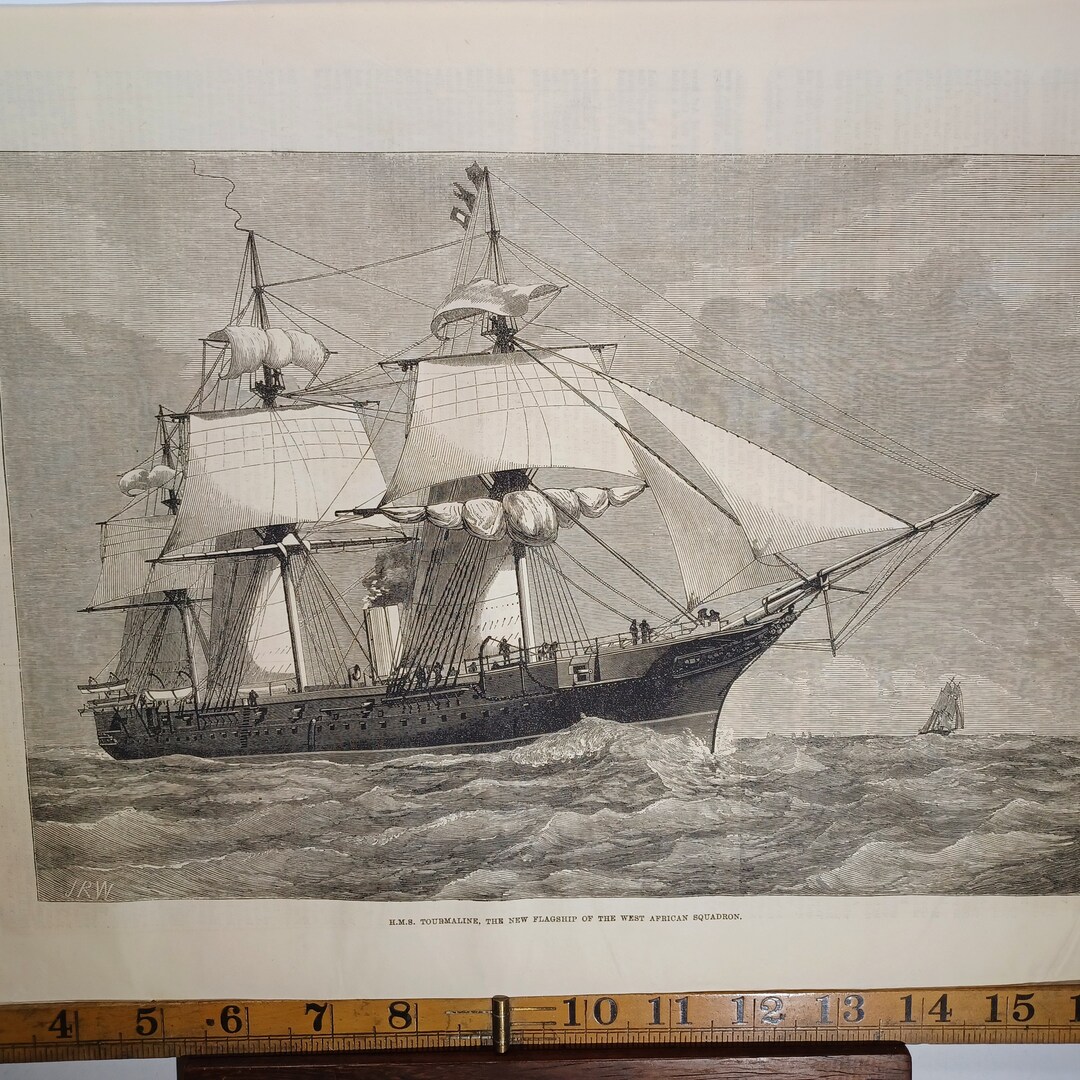 1876 Navy Corvette Sailing Warship Nautical Print London Illustrated ...