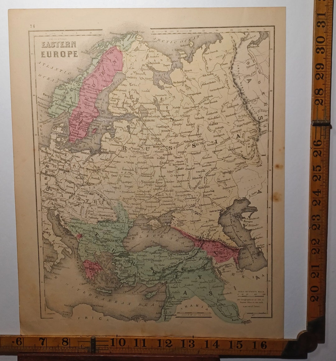 1860 ORIGINAL Vintage Map of Eastern Europe, Sweden, Norway, Greece ...