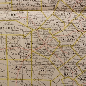 Two 1897 ORIGINAL Vintage Maps of Texas East Texas Map & West Texas Map ...