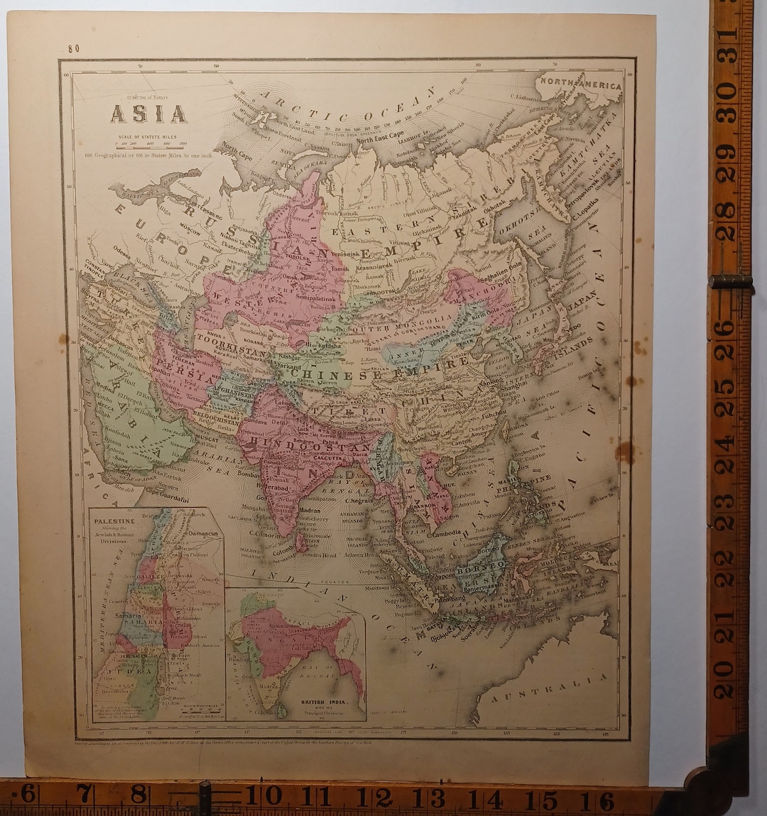 1860 ORIGINAL Vintage Map of West Asia China, Japan, India, Indonesia ...
