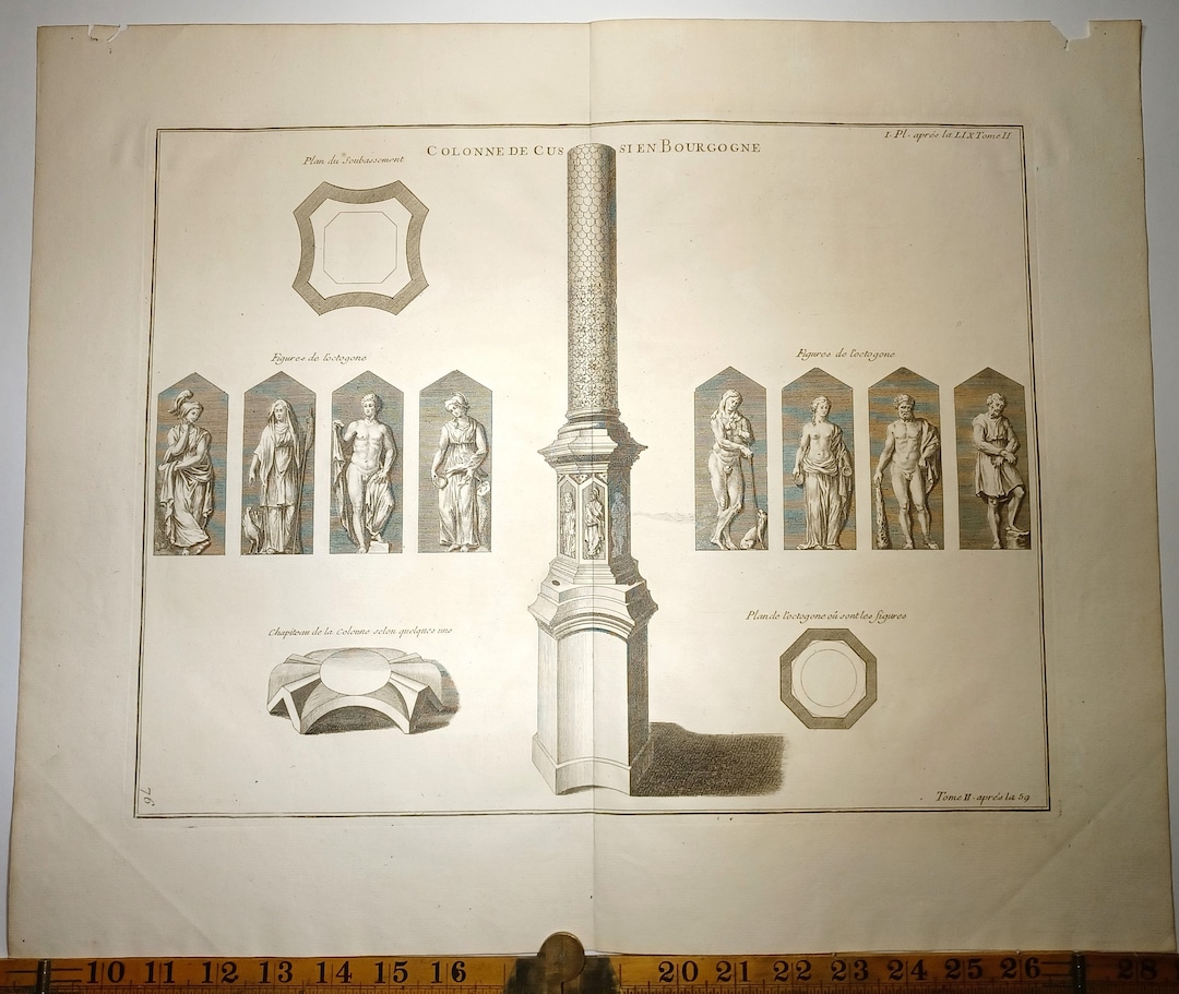 1722 Roman Column Original Very Large Engraving Ancient Rome Rare Print ...