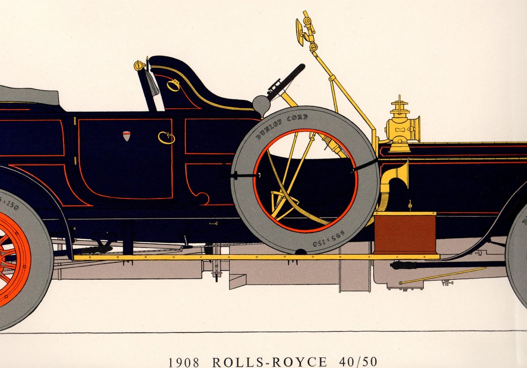 1908 Rolls Royce Lithograph Engraving Vintage Car Antique Automobile ...