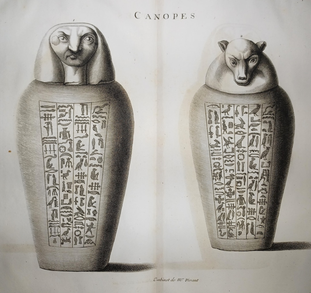 1722 Egyptian Canopic Jars Mummification Original Large Engraving ...