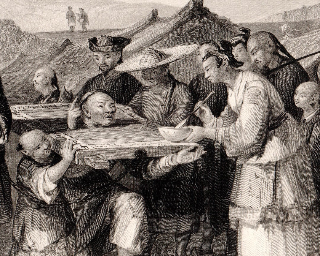 1843 China Original Engraving Chinese Punishment of the Tcha or Cangue ...