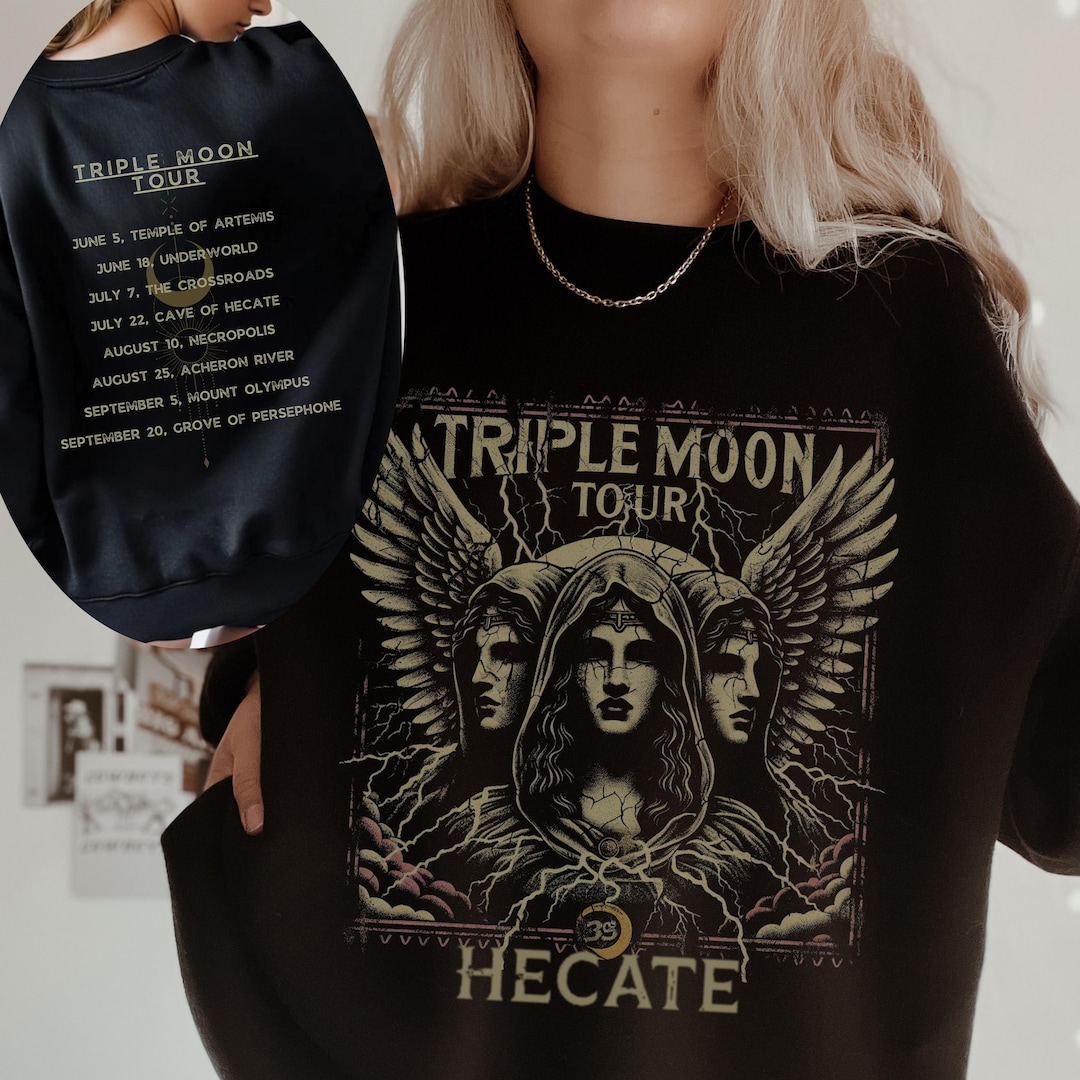 Hekate Band Tee Hecate Greek Mythology Moon Goddess Distressed Sweatshirt Triple Goddess Divine ...
