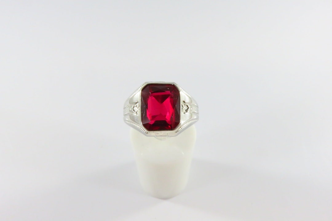 10K White Gold Ruby Solitaire Art Deco Lafrance Pinky Ring - Etsy