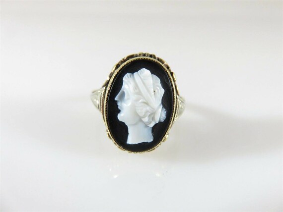 Antique Art Nouveau Carved Onyx Cameo Ring 14K Yellow… - Gem