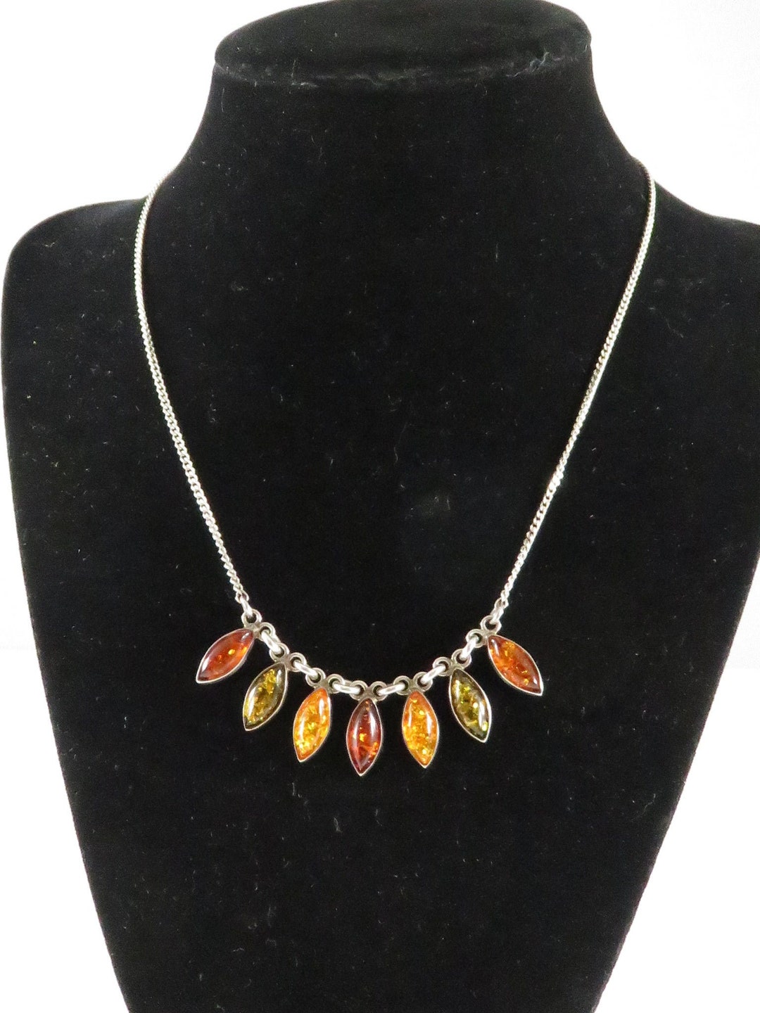 Sterling Silver Multi Colored Amber Choker Bib Style Necklace - Etsy