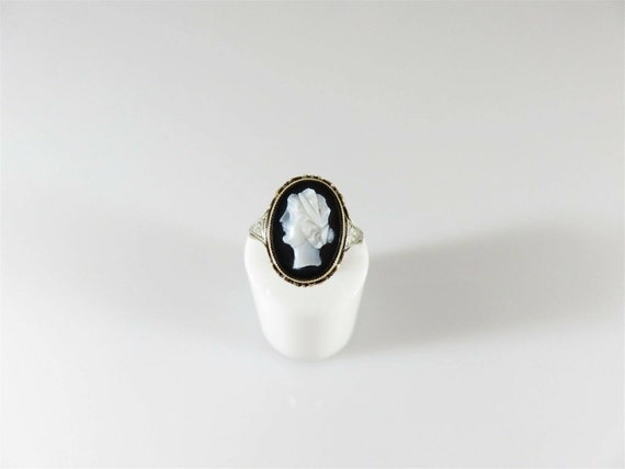 Antique Art Nouveau Carved Onyx Cameo Ring 14K Yellow… - Gem