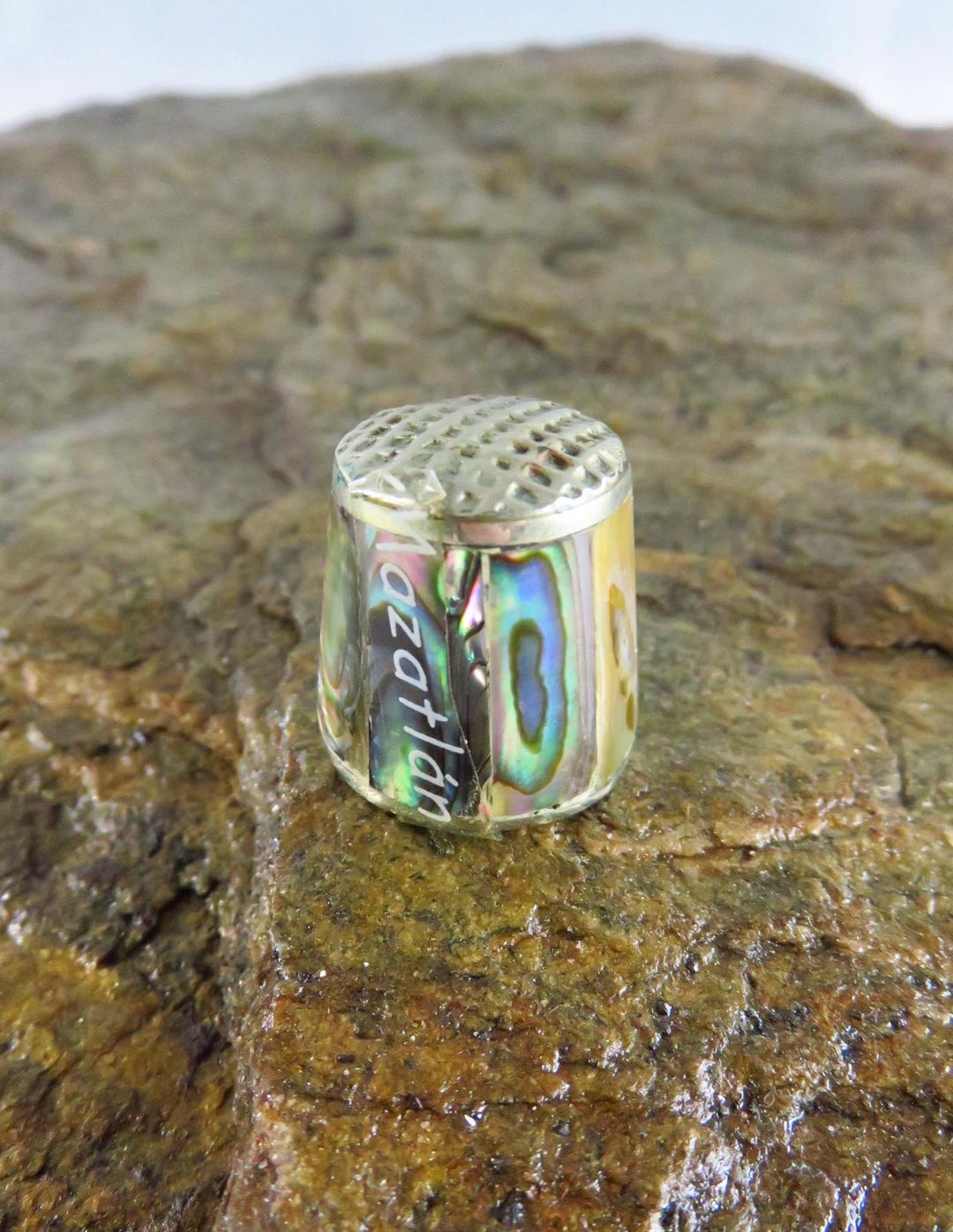Vintage Mazatlan Thimble | Abalone Shell Inlay | Alpaca Silver Souvenir ...