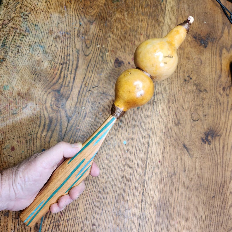 Long Cherry Rattle With 2 Gourds and Inlay - Etsy