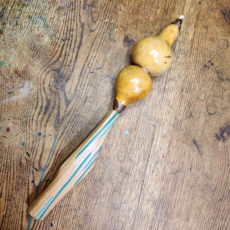 Long Cherry Rattle With 2 Gourds and Inlay - Etsy