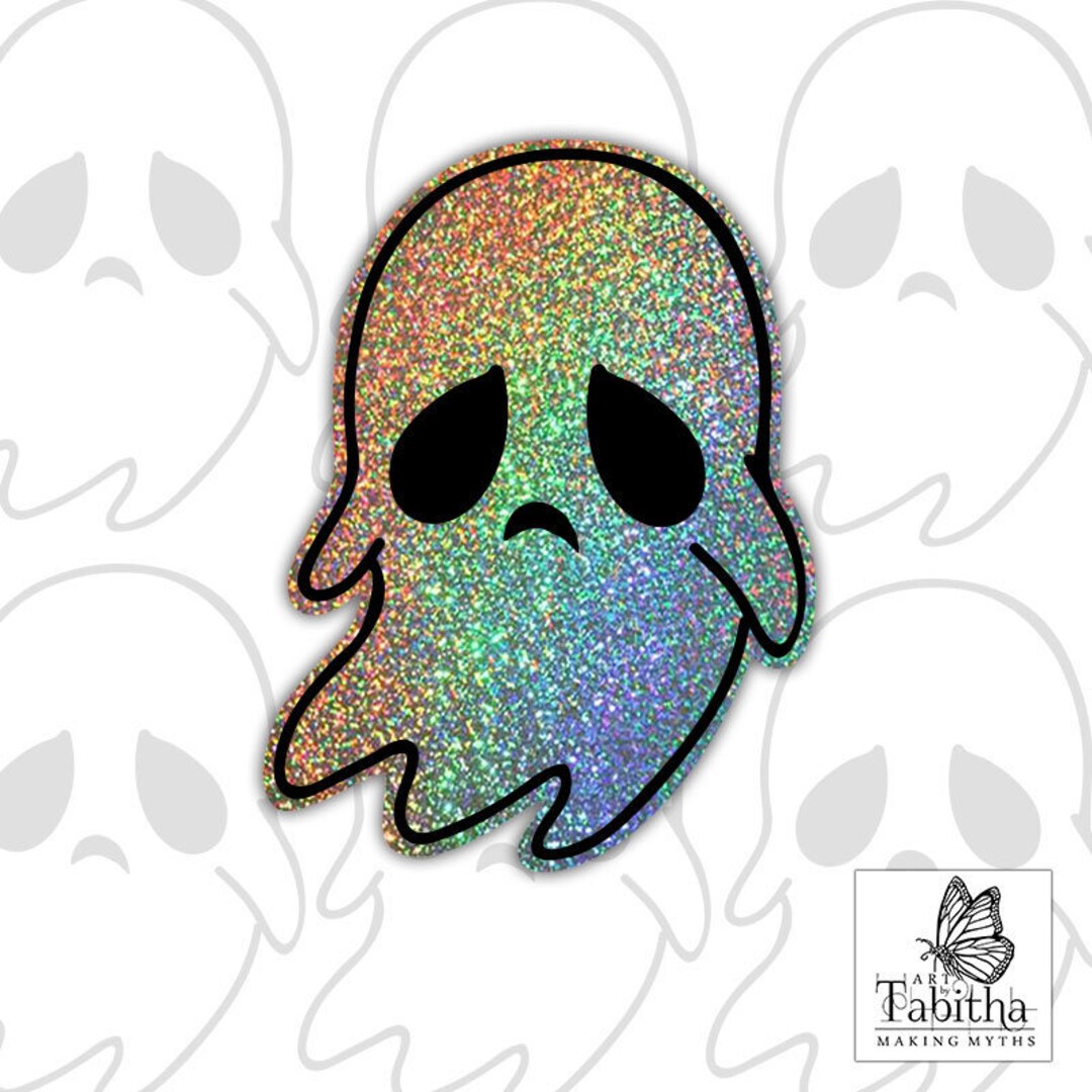 Sparkly Holographic Cute Spooky Ghost Vinyl Decal Sticker - Rainbow ...