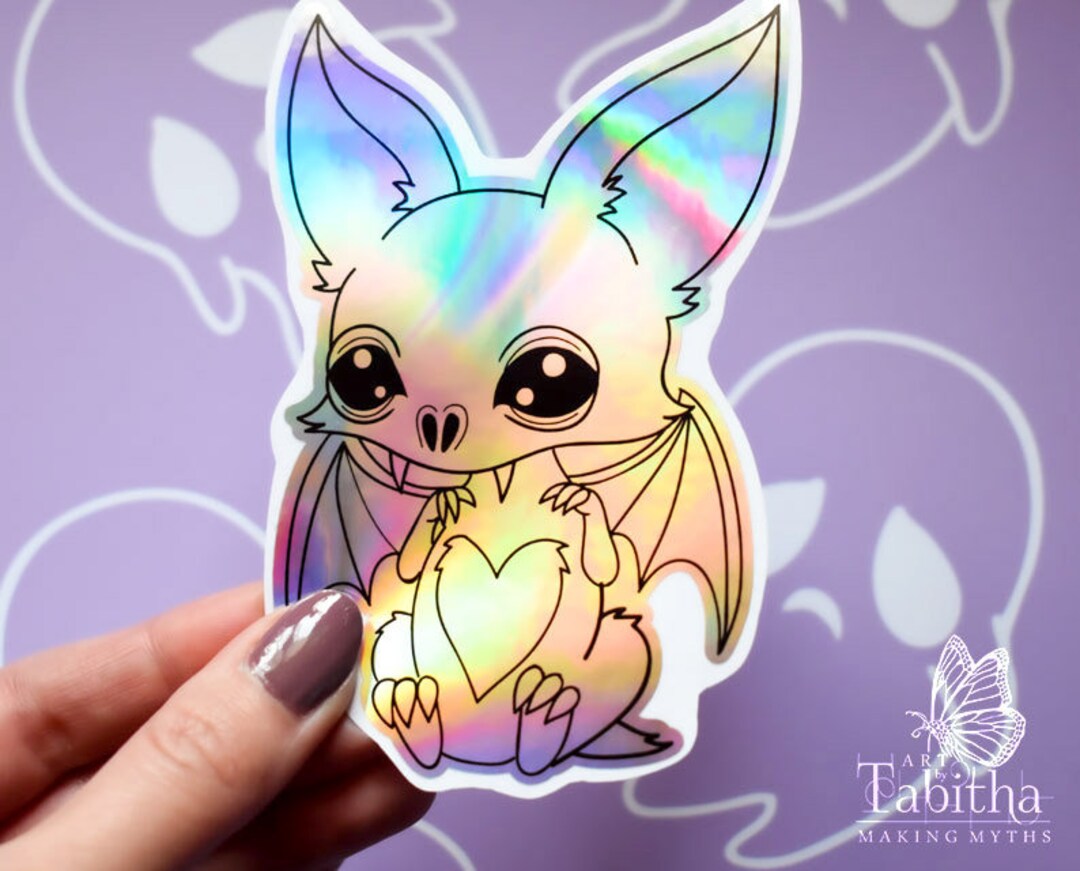 Holographic Cute Vampire Bat Vinyl Decal Sticker - Rainbow - Etsy