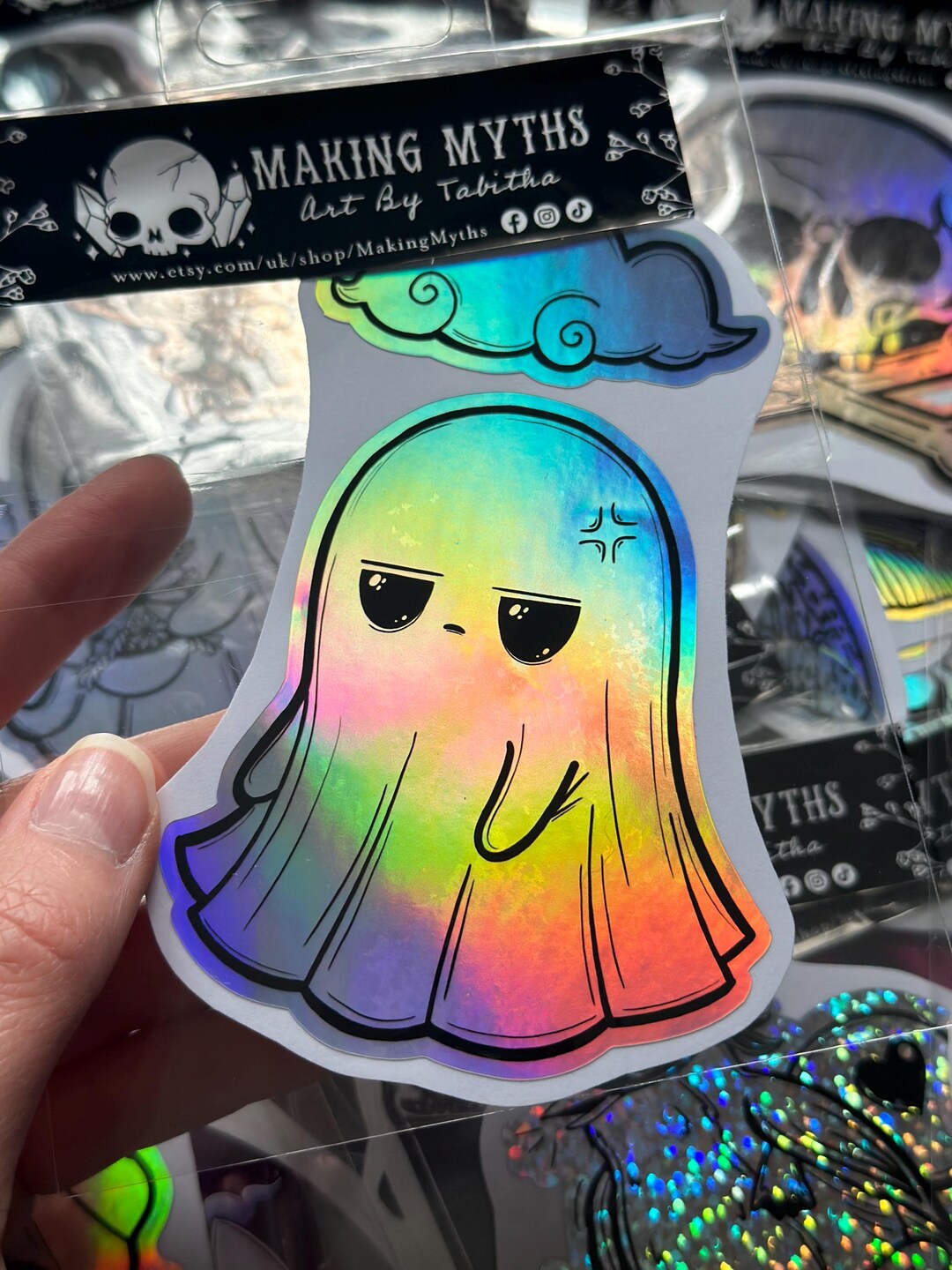Sad Little Ghost With Hovering Cloud | Holographic Sticker | Vinyl ...