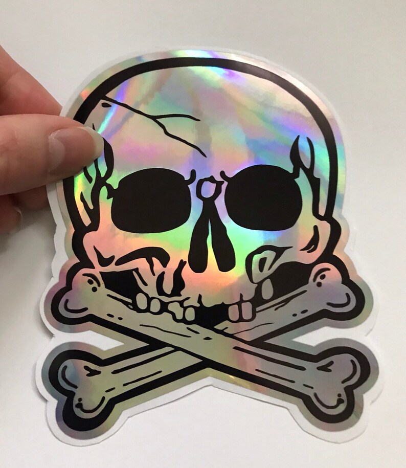 Holographic Skull & Crossbones Sticker Vinyl Decal | Etsy
