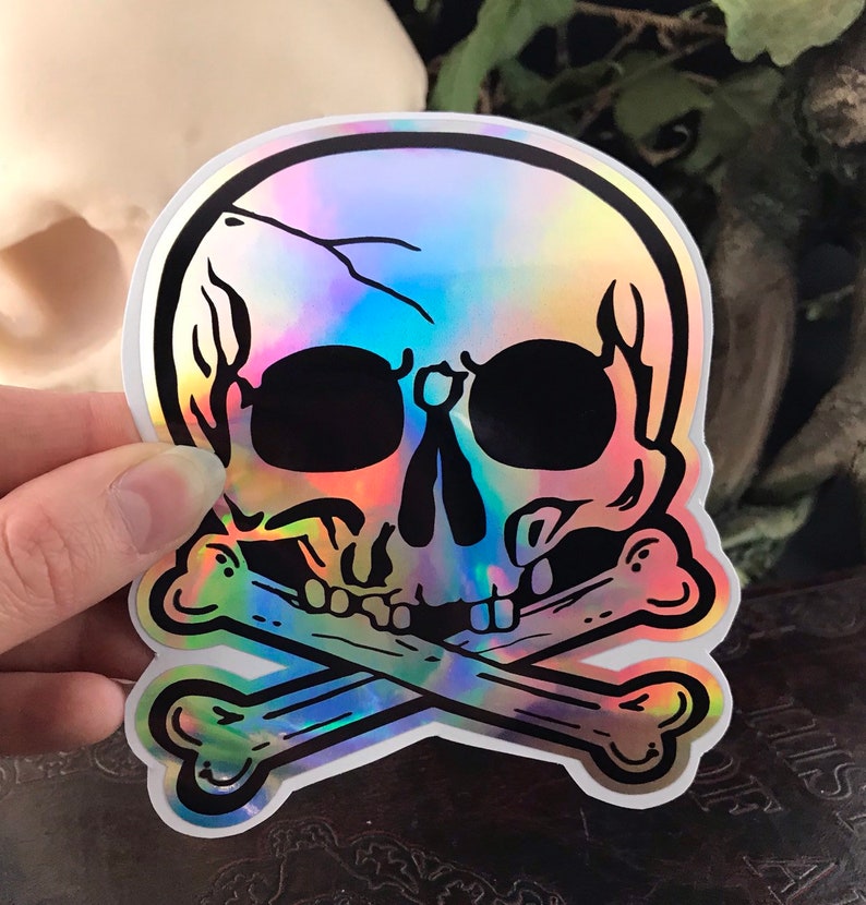 Holographic Skull & Crossbones Sticker Vinyl Decal - Etsy