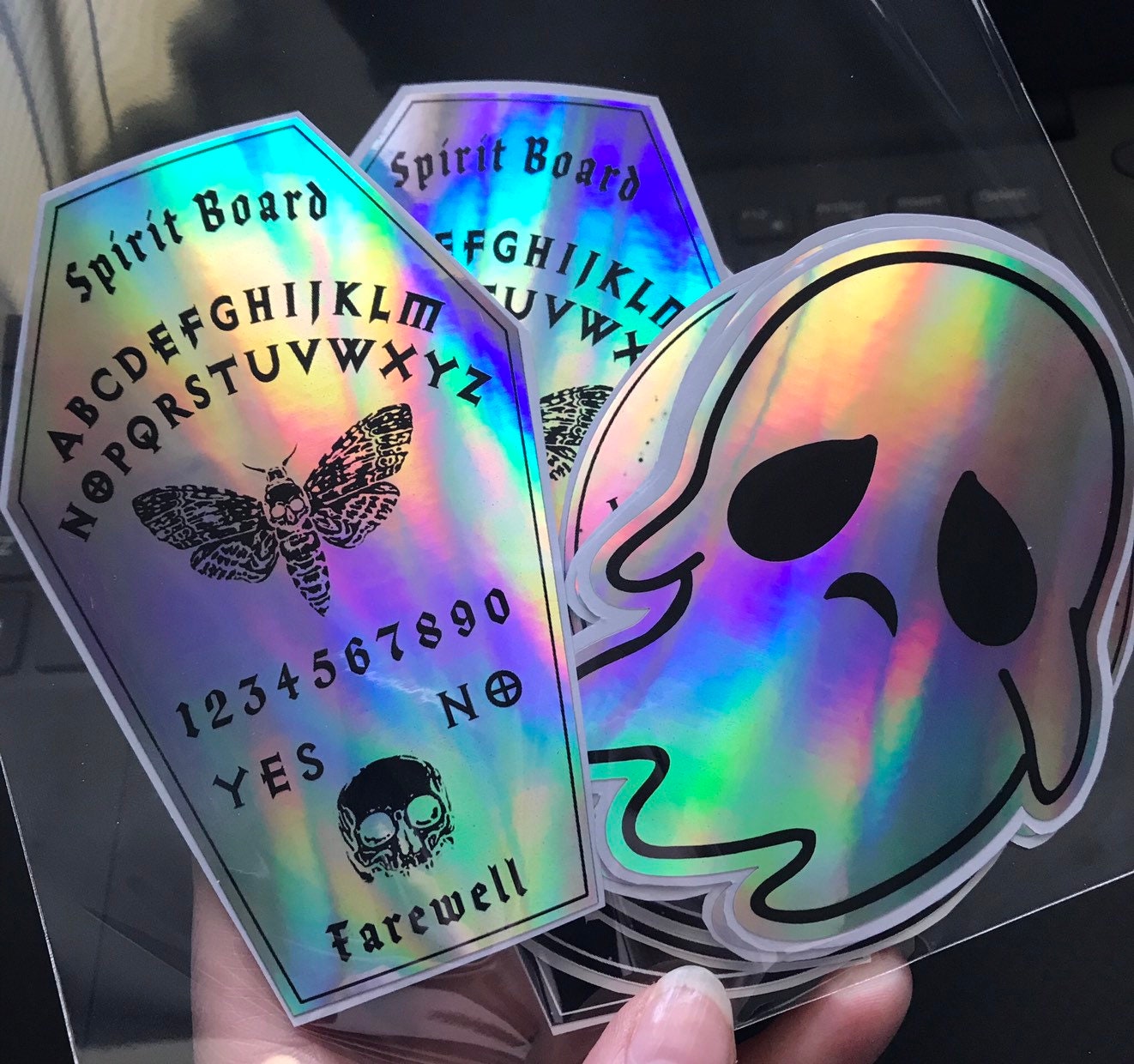 Holographic cute spooky ghost vinyl decal sticker rainbow | Etsy