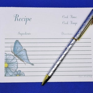 Baking Recipe Card Set, Butterfly and Flower Recipe Cards, Blue ...