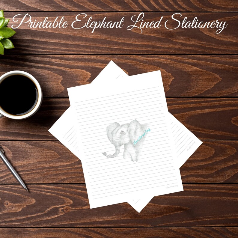 Printable / Digital Elephant Lined Stationery Letter Sheets / Elephant ...